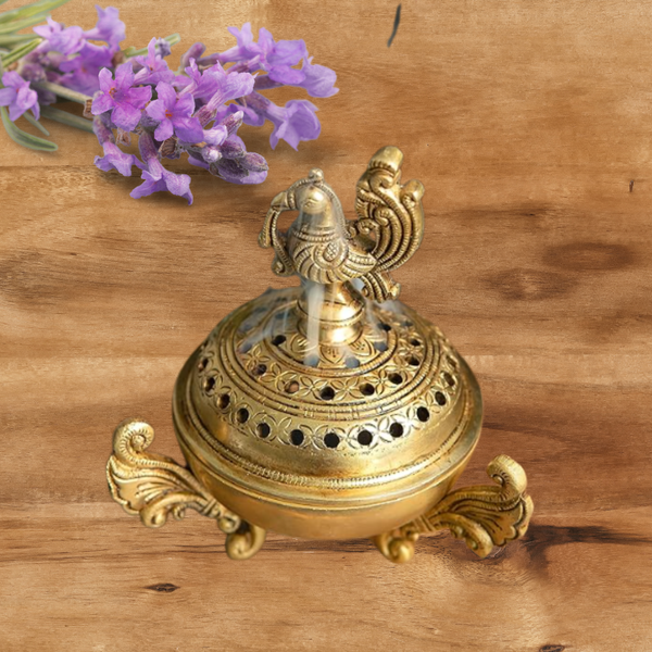 Handcrafted Brass peacock Dhoopdani | Sambrani & Dhoop Cone Burner ...
